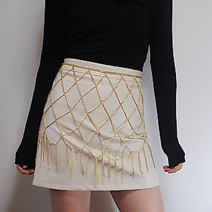 Salliy Rhinestone Body Chains Skirt Gold Sexy Belly Chain Dresses Festival Outfits Summer Body Bottom Jewelry for Women