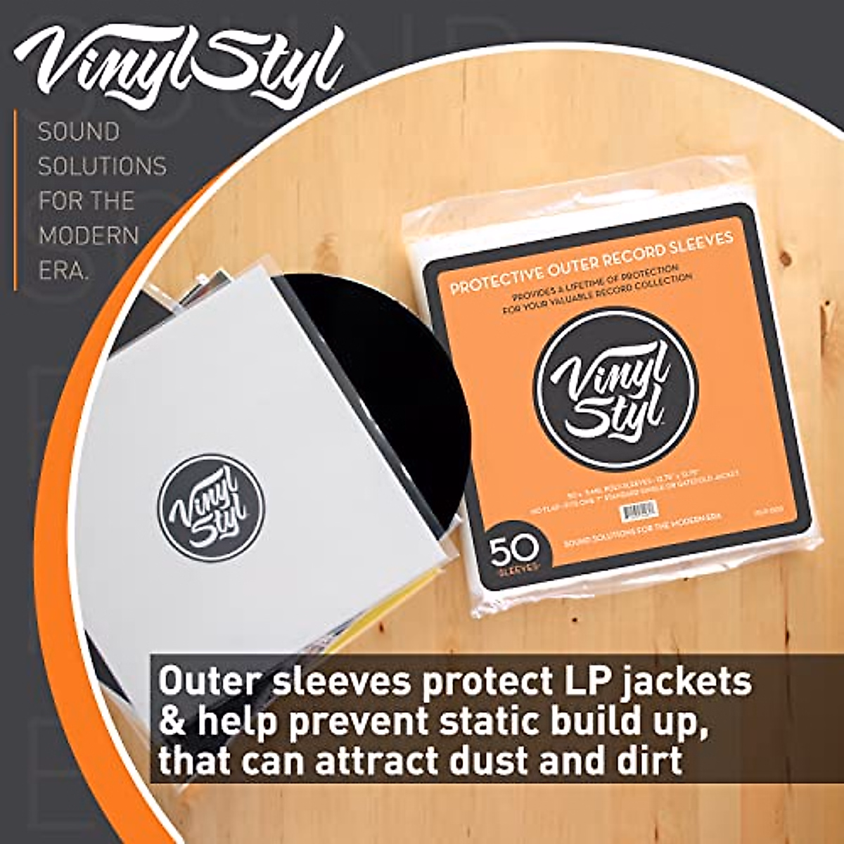 Vinyl Styl 12 Inch Vinyl Record Protective Outer Sleeves- Open Top - 50 Count (Clear)