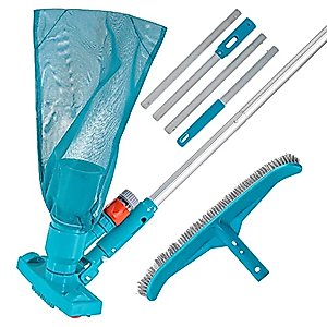 U.S. Pool Supply Deluxe Swimming Pool Maintenance Kit with Deluxe Jet Vacuum, 16" Floor & Wall Scrub Brush, Adjustable Telescopic Pole - Clean Remove Leaves & Debris, Above-Ground In-Ground Pools Spa