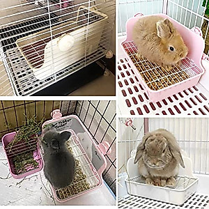 JAYCCON 5-in-1 Rabbit Litter Box with Hay Food Feeding Set, Bunny Toilet Potty with Small Pet Hay Feeder Bag and Water Food Feeding Bowl for Rabbit Guinea Pig Chinchilla ((Medium(Pink)))