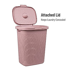 Mind Reader Basket Laundry Hamper with Cutout Handles, Washing Bin, Dirty Clothes Storage, Bathroom, Bedroom, Closet, 50 Liter, Pink - 50HAMP-PNK