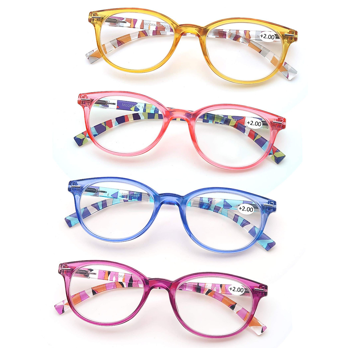 MODFANS Reading Glasses Women 4 Pack Fashion Ladies Readers 2.5 Strength,Women's for Reading Comfort Spring Hinge Arm Eyeglasses-Lightweightest Round Frame Look Stylish to Wear,Come with Pouch
