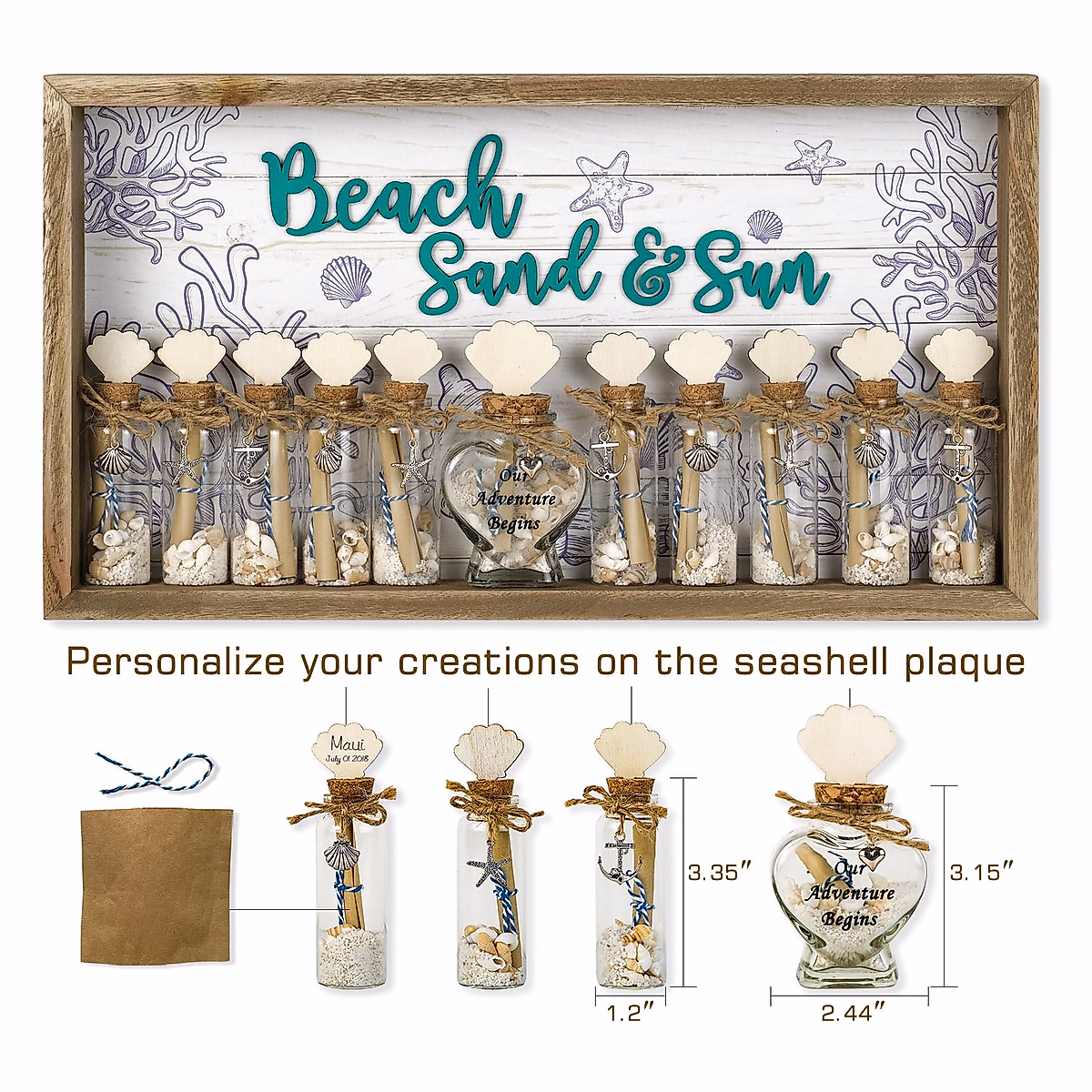 SAILINGSTORY Honeymoon Sand Jar Keepsake Shadow Box Beach Memory Coastal Decor Wedding Gift Adventure Archive Box Seashell Holder