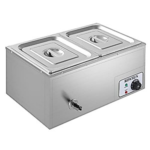 ROVSUN 21QT 2-Pan Electric Commercial Food Warmer, 110V Stainless Steel Bain Marie Buffet, 10.6 QT/Pan Stove Steam Table with Temperature Control & Lid for Parties, Catering, Restaurants