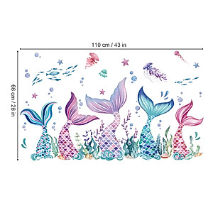 wondever Mermaid Tail Wall Stickers Under The Sea Mermaid Bubble Seaweed Peel and Stick Wall Art Decals for Baby Nursery Girls Bedroom Bathroom