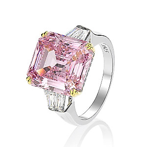 AINUOSHI Engagement Rings for Women Emerald Cut Solitaire 3 Stones 9 Carat Cubic Zirconia CZ Sterling Silver Wedding Band Anniversary Birthday Gift