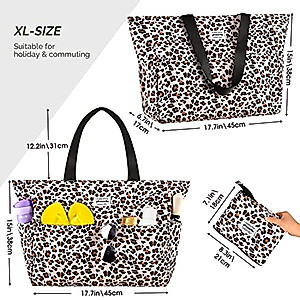 HOMESPON Large Waterproof Beach Bag for Women Sandproof Tote Bag Pool Bag with Zipper and Pockets for Travel Vacation Gym (Leopard Print)
