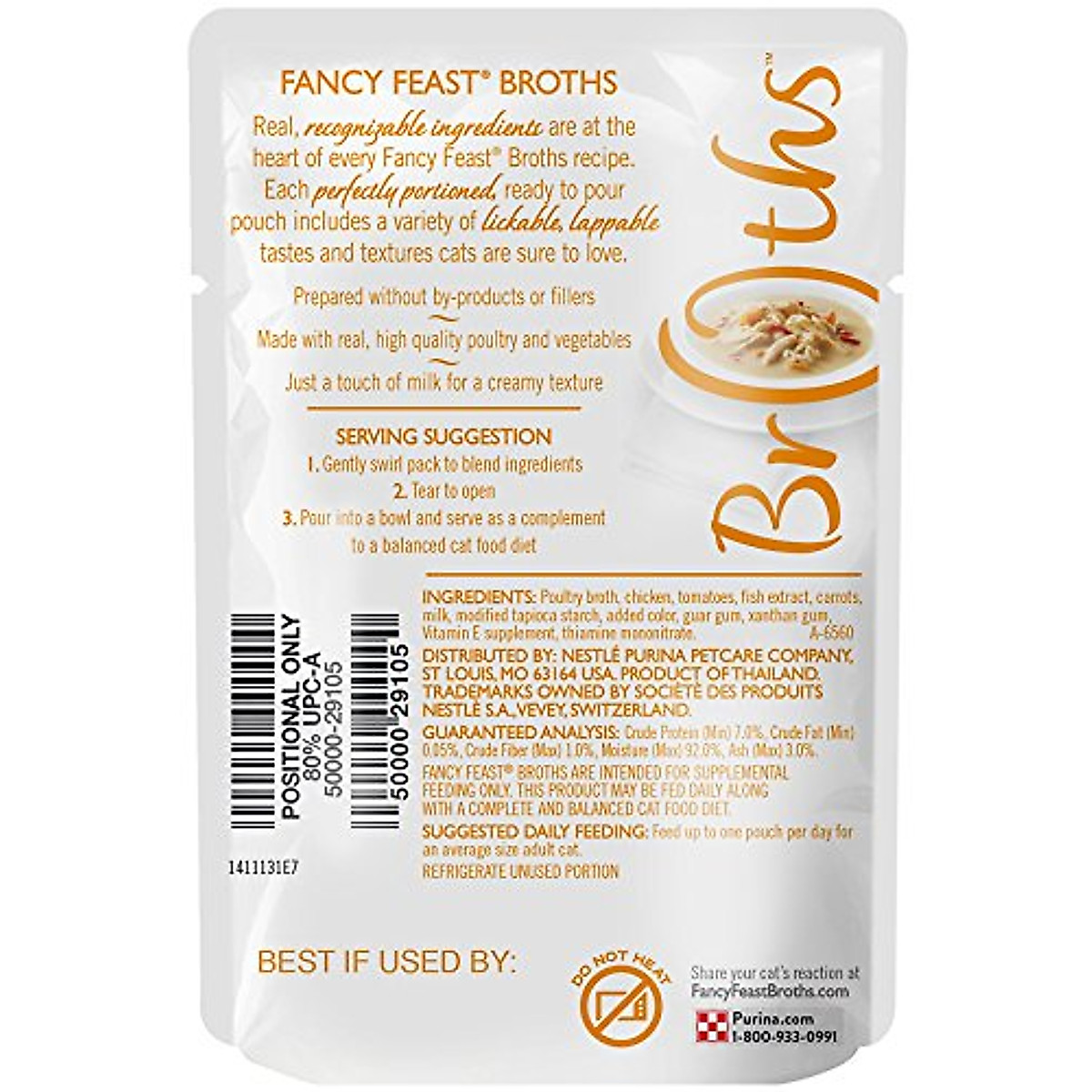 Purina Fancy Feast Broth For Cats, Creamy, With Chicken & Vegetables, 1.4-Ounce Pouch, Pack Of 32