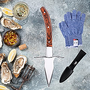 Oyster Shucking Knife and Gloves Set, Oyster Opener Tool Kit with 1 Pair of Cut Resistant Level 5 Protection Gloves, and Clam Oyster Knife Shucker with Safety Hand Guard, Seafood Tools Gift Set