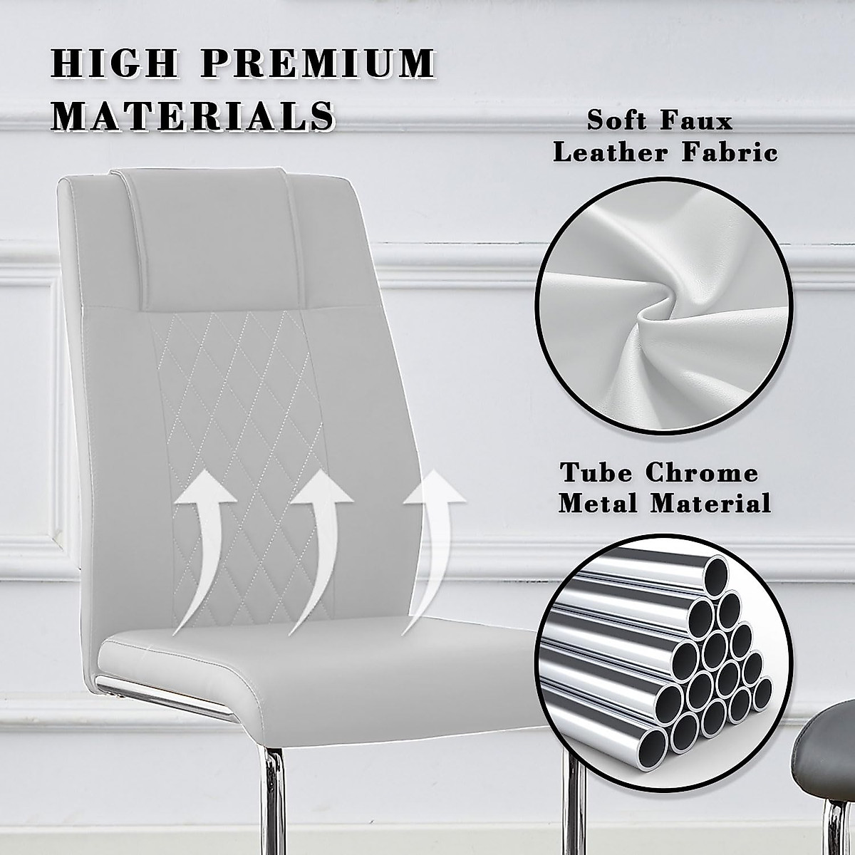 Baysitone Modern Dining Chairs Set of 4, White Dining Room Chairs, Metal Kitchen Chairs with Leather Padded Seat High Back, Chairs for Dining Room, Kitchen, Living Room