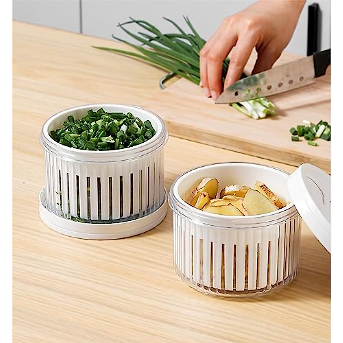 KAFUN 3Pack Berry Keeper Container,Berry Storage Container for Fridge with Lids,Fruit Produce Saver with Removable Strainer Basket,Scallion Storage Box,Fresh Keeper for Scallion Ginger Garlic