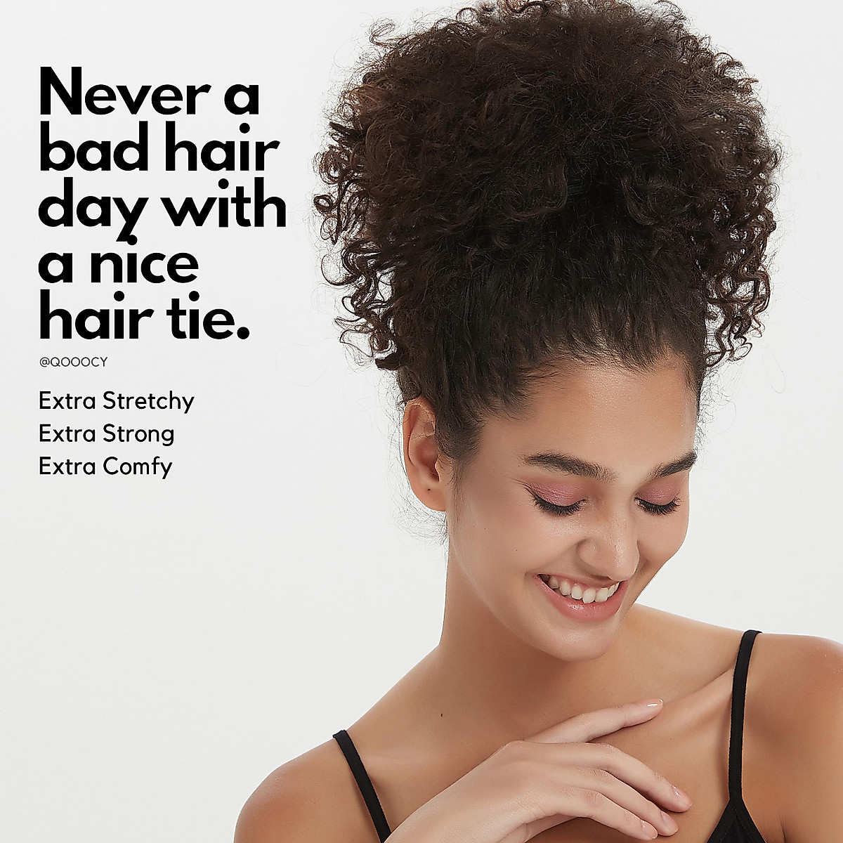 Qooocy Extra Long Hair Tie for Thick and Curly Hair - Elastic Ponytail Holders for Women or Men, No Metal Bands, Long-Lasting Braids Accessories, 12 Count, Black