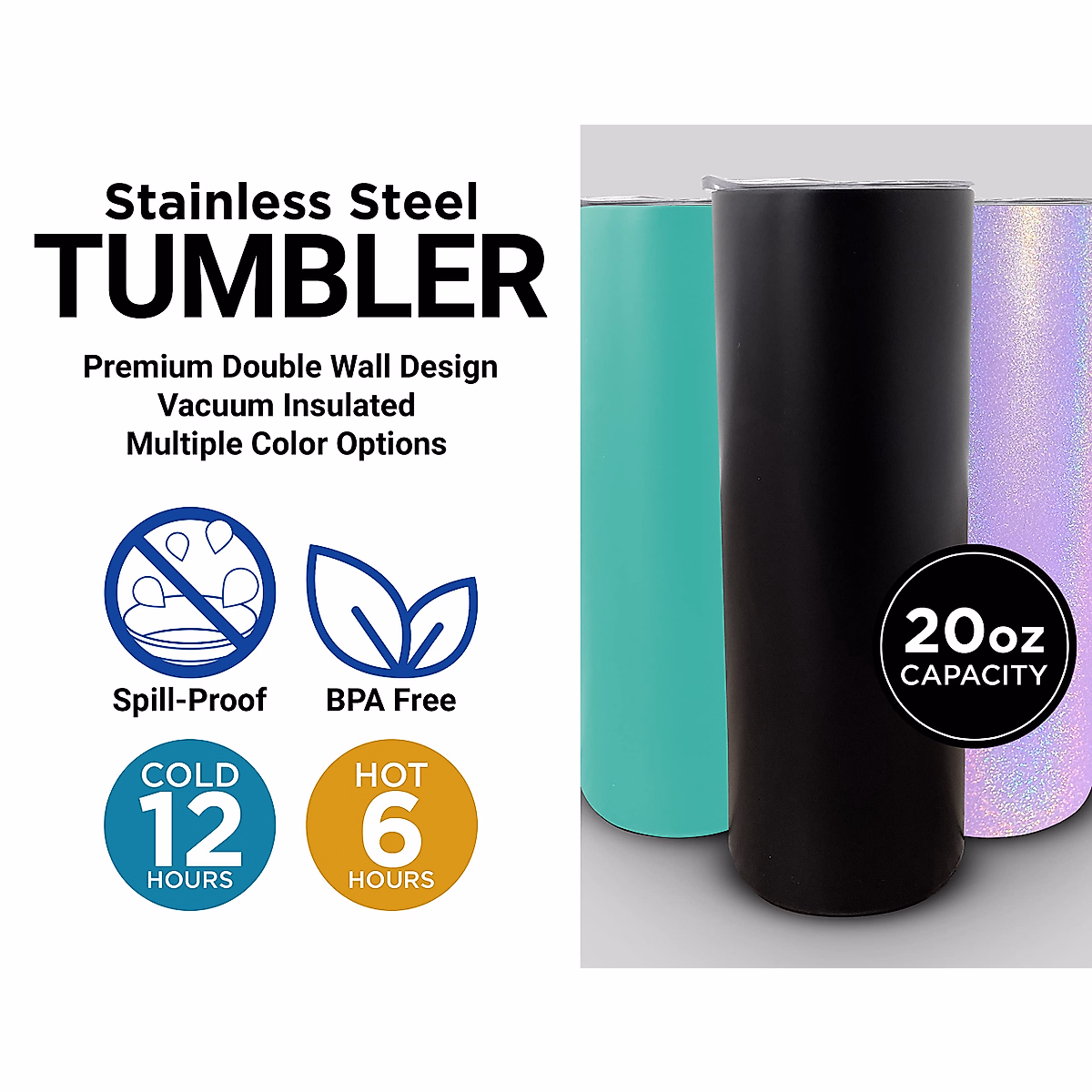 Kansas State Wildcats 20 oz Custom Insulated Stainless Steel Skinny Tumbler Rainbow Glitter Purple Officially Licensed Collegiate Product