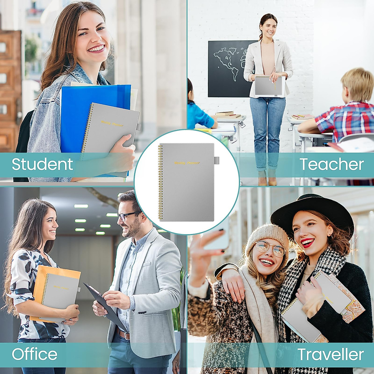 7"x10" Undated Weekly Planner, 53 Weeks To Do List Goals Notebook with Spiral Binding, Flexible Cover, Perfect for Daily & Weekly Plan (Gray)