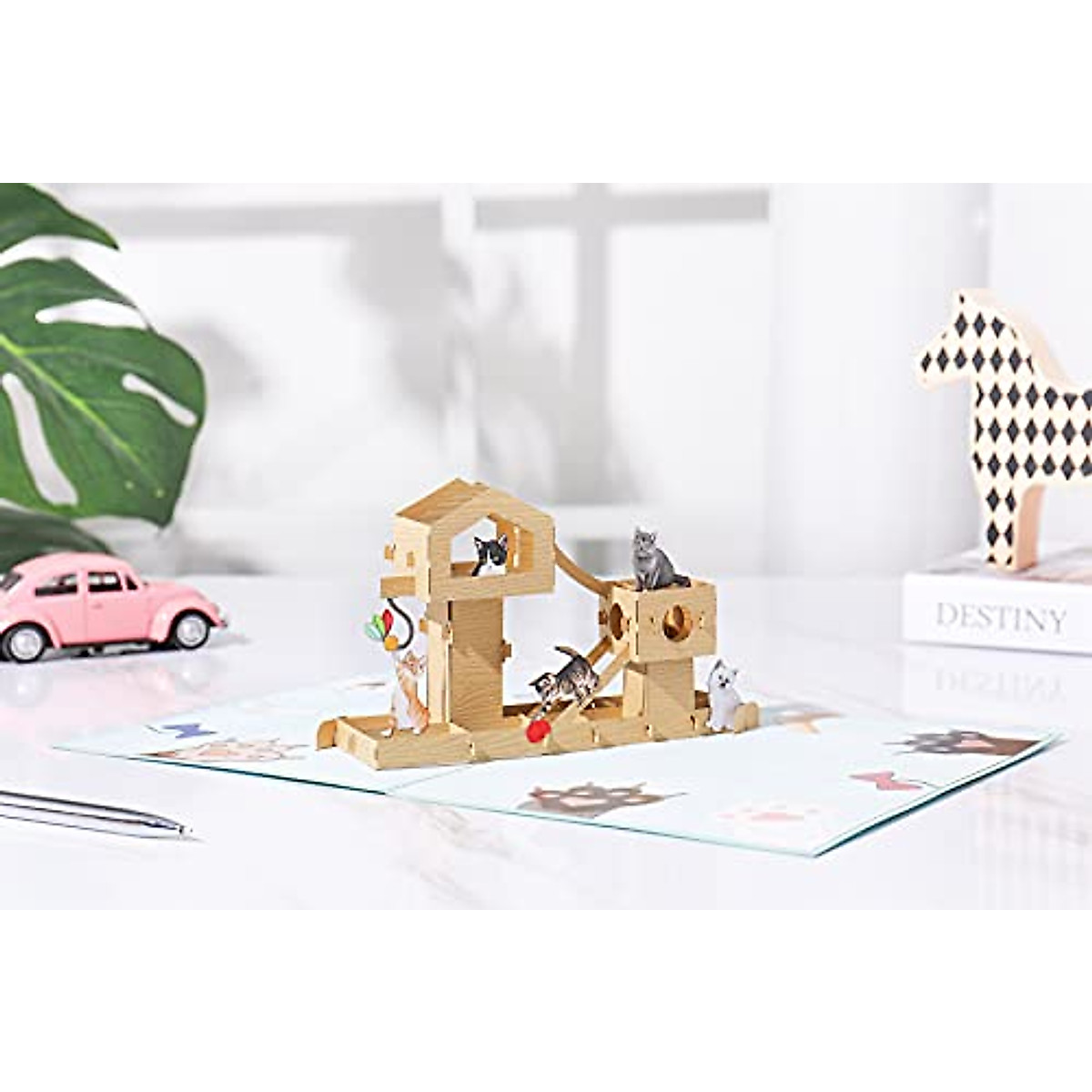 Liif Funny Cats Tree 3D Greeting Pop Up Card - Cat Birthday Card, Just Because, Thinking of You, Retirement, Thank you, Anniversary, Cute, Kitty | Large Size 8 x 6 inch | Cat Lover Gift