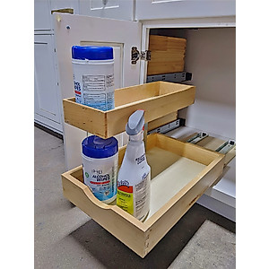 2 Tier Pull Out Organizer Shelf Sliding Drawer Storage for Kitchen Bathroom Storage Cabinet Under Sink Slide Out Shelf Organizing Storage Pull-Out Cabinet Organizer Roll Out Drawer (12'' Width)
