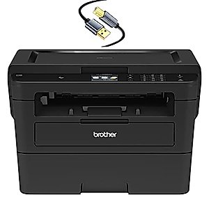 Brother HL-L2395DWB Monochrome Laser Wireless All-in-One Printer with Convenient Flatbed Copy & Scan, Automatic Duplex Printing, 36ppm, 2400 x 600 dpi, 250-sheet, Hi-Speed USB, Tillsiy Printer Cable