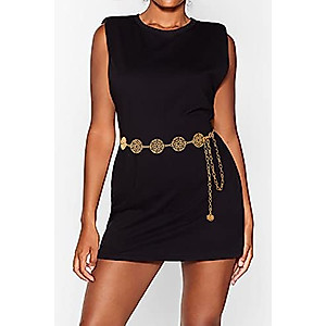 Glamorstar Chain Belts for Women Hollow Metal Waist Chain Belts Dress Belt for Her Circle Gold 130CM