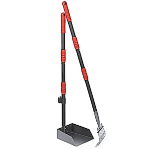 Heeyoo Dog Pooper Scooper, Dog Poop Tray and Rake Set, Pet Waste Removal Scoop with Long Adjustable Sectional Stainless Handles, 2 Pack