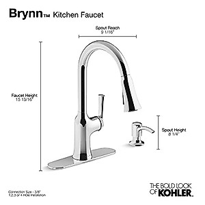 KOHLER Brynn Pull Down Kitchen Faucet, 2 Function sprayhead, Magnetic Docking, Stainless Steel, K-R23089-SD-VS