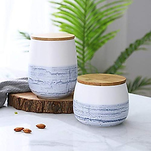 Food Storage Jar White Ceramic Food storage canister with Airtight Wooden Lid for serving Coffee, Tea, Sugar, Spice and More (1000ml)