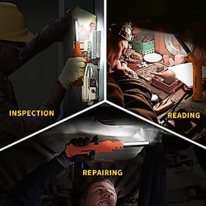 Suranew LED Worklight Flashlight, COB Rechargeable Work Lights with Magnetic Base 360 Degree Rotate and 5 Modes Portable Flood Light Inspection Construction Light for Car Repair (Orange, 2 Pack)