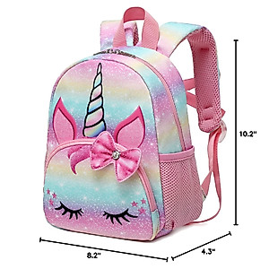 OctSky Unicorn Toddler Backpack Girls Mini Backpack for Kids, Lightweight Preschool Backpack for Kindergarten Little Girls Bookbag With Chest Strap Mini