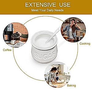 NAXIHOPT Sugar Bowl with Lid and Spoon, Ceramic Sugar Containers for Countertop, Sugar Cube Jar Coffee Bar Accessories, Covered Sugar Holder for Kitchen 12oz, White