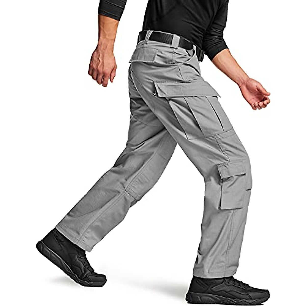 CQR Men's Tactical Combat Cargo Pants, Water Resistant Ripstop, Military Outdoor Hiking Work Apparel, Stone, Medium