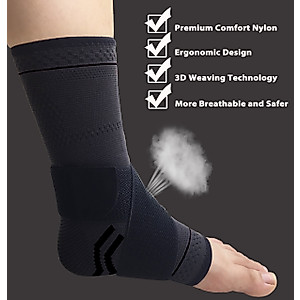 gonicc Professional Foot Sleeve Pair(2 Pcs) with Compression Wrap Support(Large, Black), Breathable, Stabiling Ligaments, Prevent Re-injury, Ankle Brace, Volleyball Protective Gear Ankle Guards