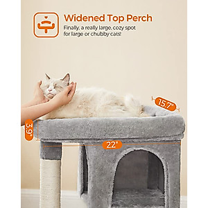 Feandrea Cat Tree, 33.1-Inch Cat Tower, L, Cat Condo for Large Cats up to 16 lb, Large Cat Perch, 2 Cat Caves, Scratching Post, Light Gray UPCT61W