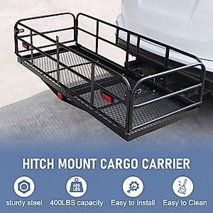 JDMSPEED Hitch Mount Cargo Carrier Car Storage Hitch 400 Lbs 60" x 24" x 14.4" Folding Vehicle Cargo Rack Rear Luggage Basket Fits 2" Receiver Stabilizer for Car SUV,Trailer,Pickup Truck
