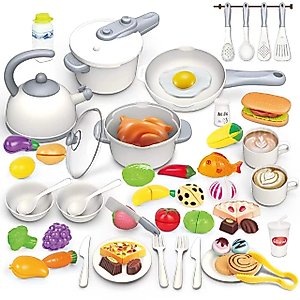 Yalujumb Kids Kitchen Toys,76PCS Pretend Play Kitchen Set Cooking Toys for Kids Girls Boys Toddlers, Kitchen Playset Accessories with Play Food Pots Pans Utensils and Dishes