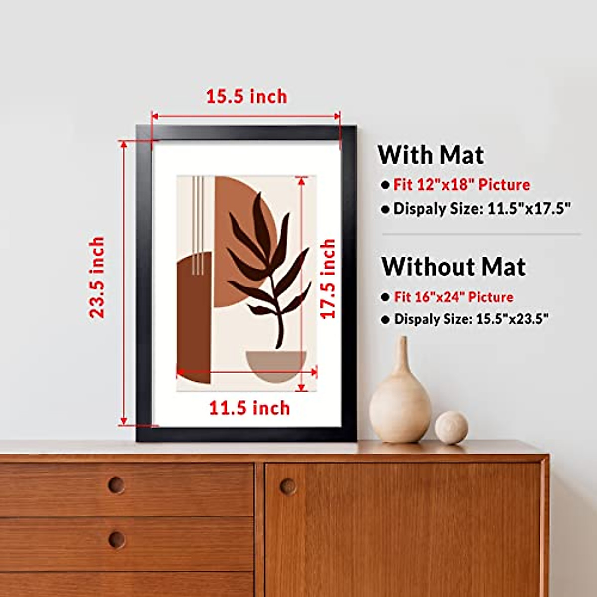 Annecy 16x24 Frame Black 1 Pack, Classic 16x24 Picture Frame Display 12x18 Pictures with Mat or 16x24 without Mat, Horizontal and Vertical for Wall-Mount, Decorate Home and Office with Large Paintings