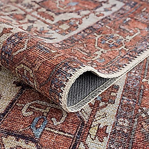 Bloom Rugs Washable 4x6 Rug - Red/Orange/Beige Traditional, Distressed Area Rug for Living Room, Bedroom, Dining Room and Kitchen - Exact Size: 4' x 6'