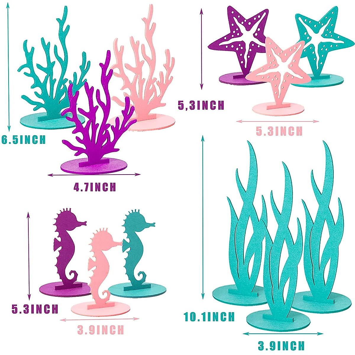 24 Pcs Mermaid Birthday Decorations Felt Table Centerpiece Under the Sea Party Decorations Supplies for Ocean Theme Little Mermaid Birthday Party Baby Shower