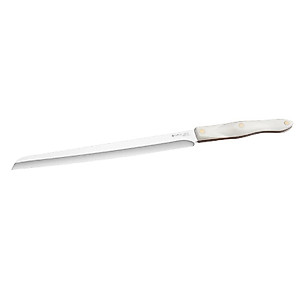 CUTCO Model 3724 White (Pearl) Santoku Slicer Knife with High Carbon Stainless 10.10" Double-D serrated edge blade and 5.5" handle in factory-sealed plastic bag.