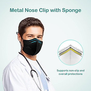 X-AOKOS KN95 Protective Face Mask 20 Pack, Disposable Respirator Masks with Adjustable Ear Straps and Sponge Pad, Black