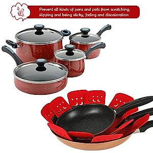 BYKITCHEN Pot and Pan Protectors, Pan Protector with Stars and Moons, Set of 12 and 3 Different Sizes, Larger&Thicker Red Pan Separators/Pot Protectors for Stacking and Protecting Your Cookware