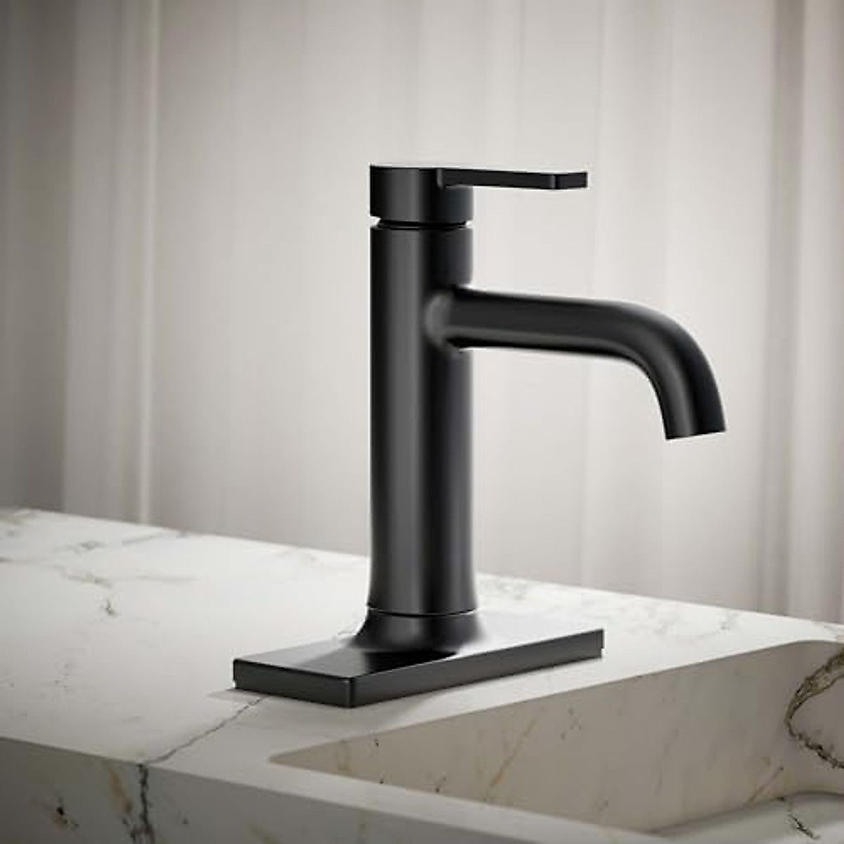 Kohler 28126-4-BL Venza Bathroom Sink Faucet, 1 Hole, Single-Handle Bathroom Faucets with Clicker Drain, 1.2 gpm, Matte Black