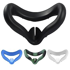 VR Silicone Facial Cover Skin Accessory for Oculus Quest 2 - Washable Sweat-Proof Anti-Leakage Light Blocking Face Cover (Black)