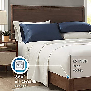 Comfort Spaces Bed in A Bag Comforter Set - College Dorm Room Essentials for Boys Men Bedding, Complete Dormitory Bedroom Pack And Sheet with 2 Side Pockets, Full, Stripes Navy/Red