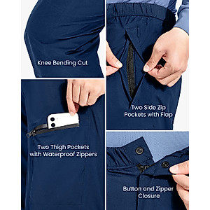 Men's Rain Pants, Waterproof Rain Over Pants Lightweight Packable Windproof Hiking Pants Outdoor Golf Work Navy