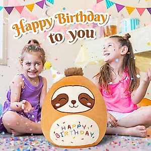 CozyWorld 15" Birthday Sloth Plush Pillow Soft Sloth Plush Toy Cute Sloth Stuffed Animal Home Room Decoration Birthday Gift for Kids Toddlers Brown