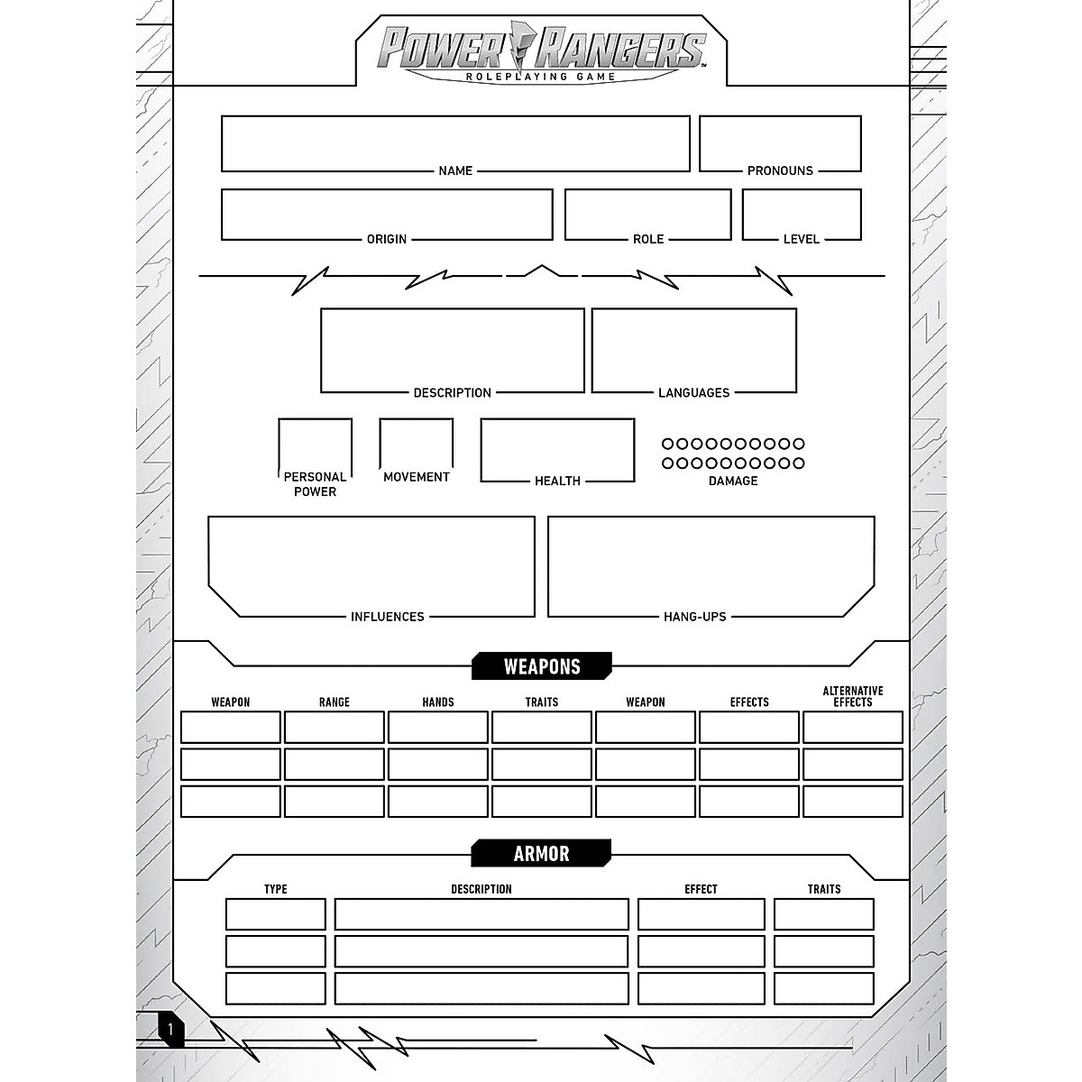 Renegade Game Studios Power Rangers Roleplaying Game Expanded Character Sheet Journal, Customize and Develop Characters