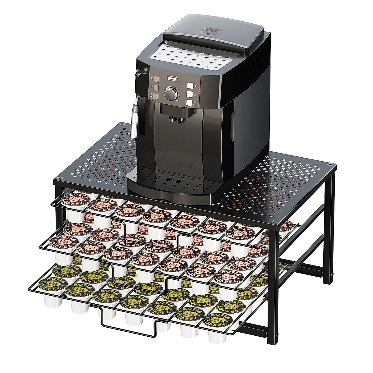 Simple Trending 3-Tier Coffee Pod Holder Rack for K-Cup, 105 Pod Pack Capacity Rack, Metal, Black