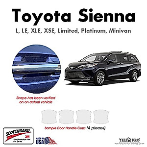 YelloPro Custom Fit Door Handle Cup 3M Scotchgard Anti Scratch Clear Paint Protector Film Cover Self Healing PPF Guard Kit for 2021 2022 2023 Toyota Sienna Mini Van