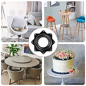 Lazy Susan Turntable Bearings 4 Pack 3 Inch Square Heavy Duty Swivel Plate 5/16 Inch Thick for Bar Stool Chair (Black)