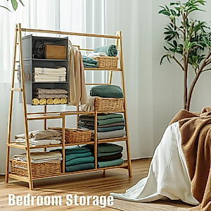 LayerSpace Space-Saving Hanging Closet Organizer - Versatile Storage for Clothes, Travel, Bedroom - 3-Shelf Heavy-Duty Design - Set of 2, Grey