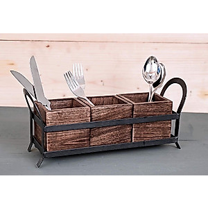 Eximious India Wooden Utensil Cutlery Holder Caddy Flatware and Silverware Organizer Spoons, Forks, Knifes and Napkin Supplies (Design 8)